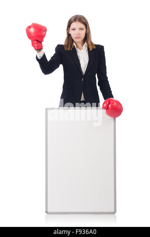Woman boxer with blank board on white Stock Photo - Alamy
