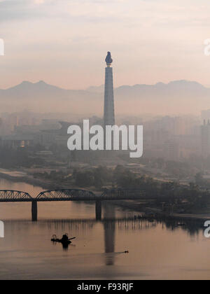 The view of the Taedong River and Juche Tower in Pyongyang in North ...