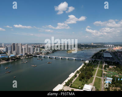 Taedong river and Skyline of Pyongyang, North Korea, Asia Stock Photo ...