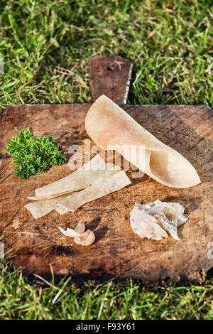Traditional romanian sorici, pork skin for sale during food festival ...