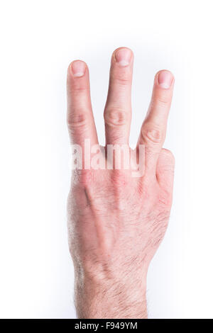 Man's hand mimic numbers on white background Stock Photo - Alamy