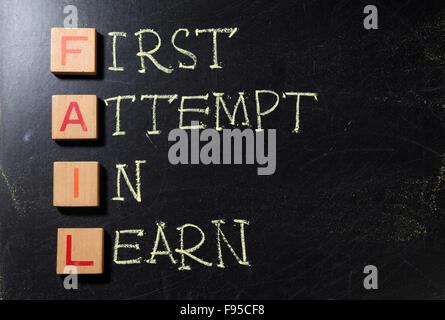 FAIL acronym First Attempt In Learning handwritten with white chalk ...
