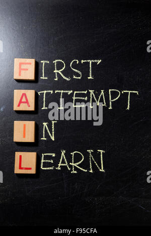 FAIL acronym First Attempt In Learning handwritten with white chalk ...