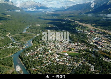 Aerial view of Canmore, Alberta Canada located just outside Banff ...