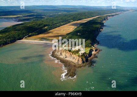 Aerial view of Cape Enrage Lighthouse at Fundy, New Brunswick, Canada ...