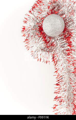 Silver christamas ball with red ribbon Stock Photo - Alamy