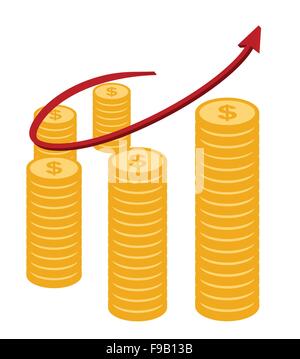Financial chart. Graph with dollars coins. Vector illustration. Eps 10 ...