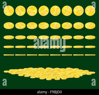 Rotating 3d gold coins, golden money set. Vector illustration Stock ...