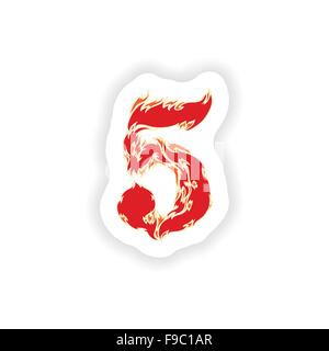 sticker fiery font red number 9 on white background Stock Vector Image ...