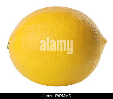 Ripe bright one yellow whole lemon on wooden board on a green ...