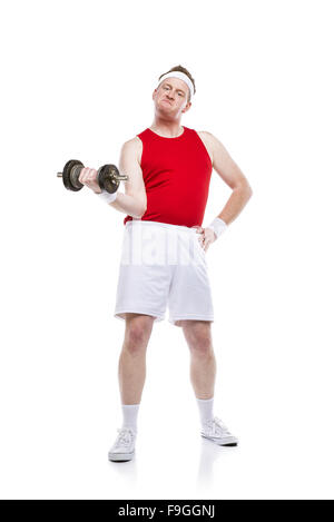 Funny weak man tries to lift a weight Stock Photo - Alamy