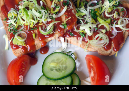toast with onion and ketchup Stock Photo - Alamy