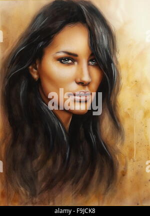 beautiful airbrush painting of an enchanting woman face with two flying ...