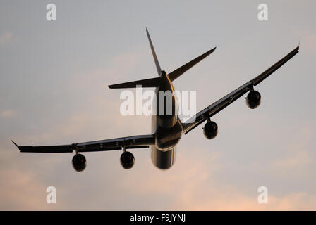 A side-view of an Airbus A340-600 taking off, flying in the air Stock ...