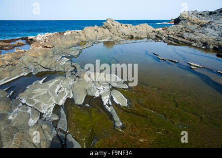 Gran Canaria, Banaderos area, calm rock pools, ocean at low tide Stock ...