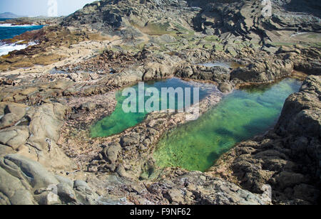 Gran Canaria, Banaderos area, calm rock pools, ocean at low tide Stock ...
