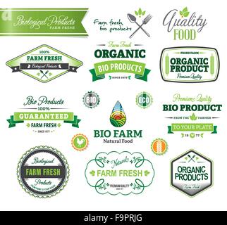 Set of Vector eco badge or tag, bio green logo. Vegan sign for cafe ...