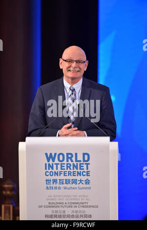 CEO of GSMA Ltd, John Hoffman, speaks at the World Internet Conference ...