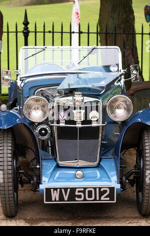 Vintage classic blue MG convertible sports car on display at the ...