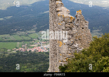 Castle ruins in the French Pyrenees mountainous landscape, the Stock ...