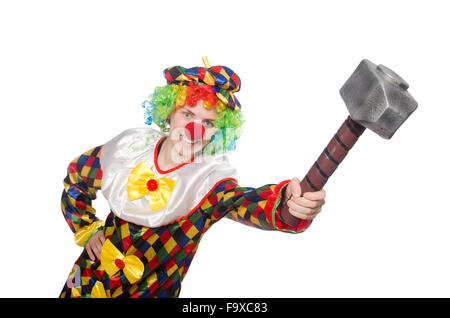 Clown with hammer isolated on white Stock Photo - Alamy