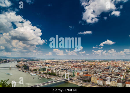Panorama of the Danube river running through the ancient buildings of ...