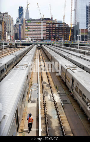 Subway trains at West Side Yard in Hudson Yards, Manhattan New York ...