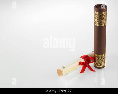 Graduation Certificate and Open Scroll Container On White Background ...