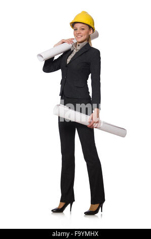Woman engineer with draft papers Stock Photo - Alamy