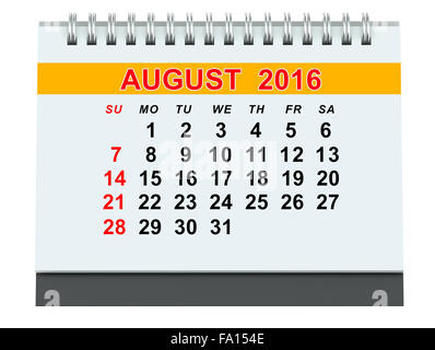 August 2016 calendar isolated on white background Stock Photo - Alamy