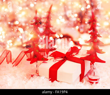 Festive still life with a gift box, light background Stock Photo - Alamy