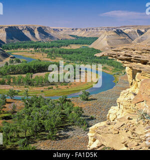 deeply-incised marias river valley cutting through the prairie near ...