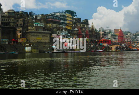 Evening at Banaras holy Ghats, India, Ganges River Varanasi Stock Photo ...
