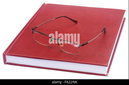Maroon colored thesis paper with spectacles over white background Stock ...