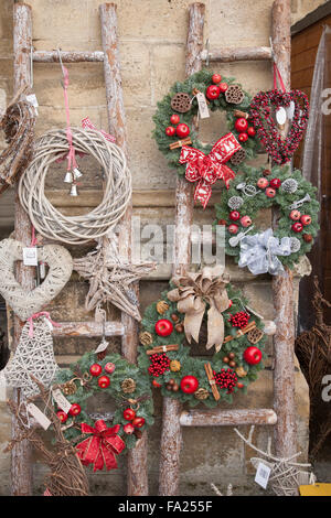 Christmas Reef with Wooden Ladder Background Stock Photo - Alamy