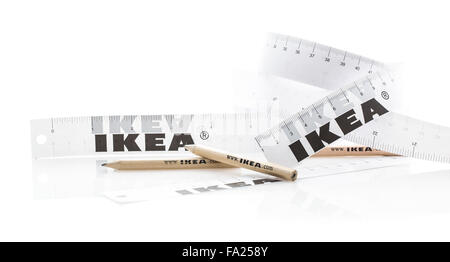 Ikea Pencil and Tape Measure on a White Background, Founded in Sweden ...