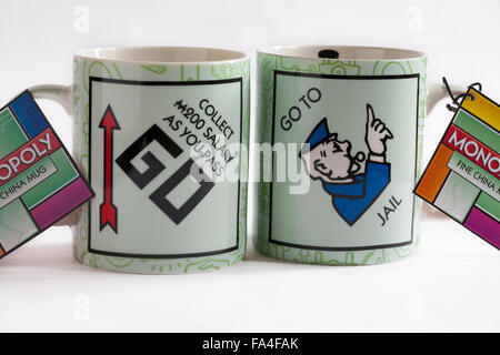 Monopoly fine china mug with label tag - Go to jail isolated on white ...