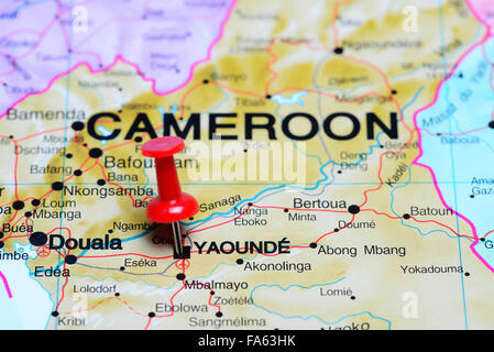 Yaounde pinned on a map of Africa Stock Photo - Alamy