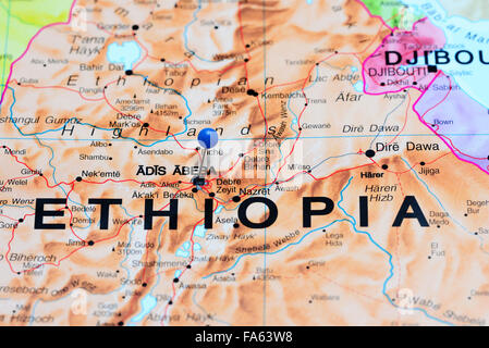 Addis Ababa pinned on a map of Ethiopia Stock Photo - Alamy