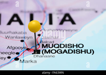 Mogadishu pinned on a map of Africa Stock Photo - Alamy