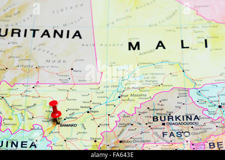 Bamako pinned on a map of Africa Stock Photo - Alamy