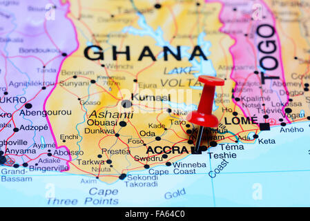Accra pinned on a map of Africa Stock Photo - Alamy