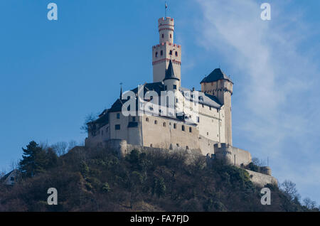 Marksburg, fortress above the town of Braubach in Rhineland-Palatinate ...