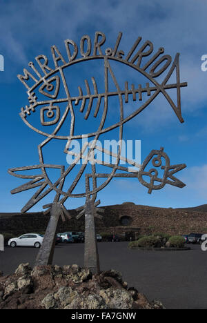 Sign for Mirador del Rio viewpoint in the north of island of Lanzarote ...