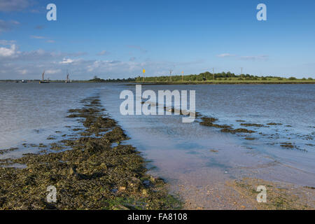 View of the causeway across the Blackwater Estuary to Northey Island ...