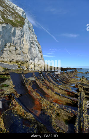 The wreck of HMS Falcon in Langdon Bay, at the foot of The White Cliffs ...