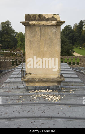 Spalling stonework on the roof at Dyrham Park, South Gloucestershire ...
