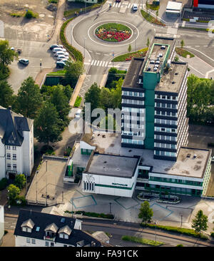 Aerial view, Olpe town hall and archives, Olpe city, Olpe, Sauerland ...