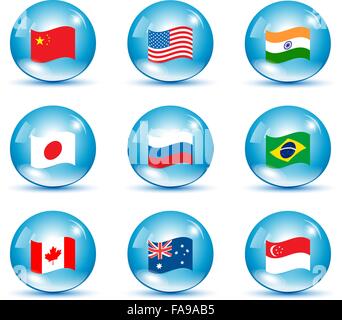 Countries flags set in bubbles with europe, asia and america Stock ...