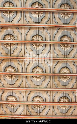 Medieval wood ceiling, view of the coffered oak ceiling inside the ...